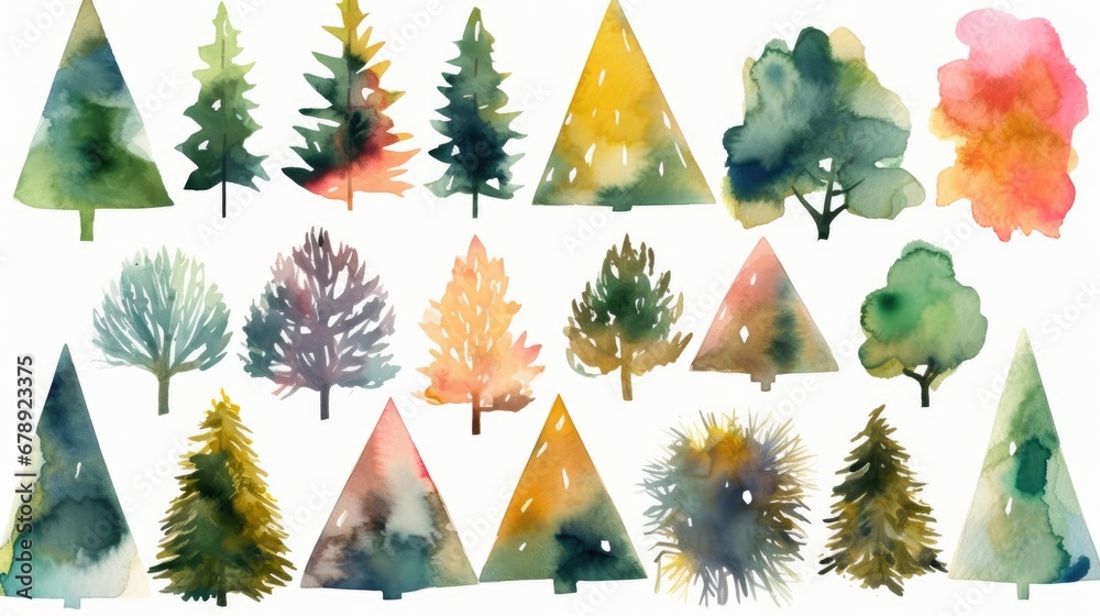 Set of christmas trees in the forest with snow, Christmas tree and ...