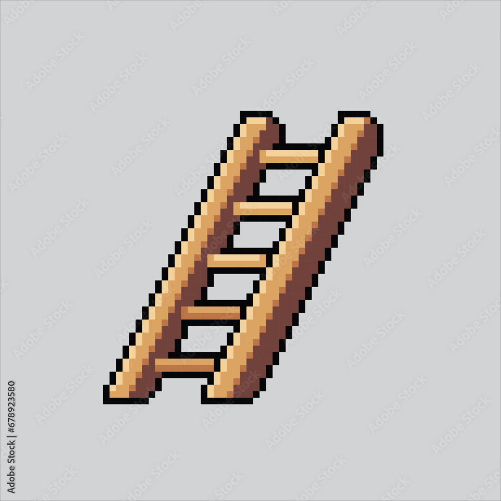 Pixel art illustration Ladder. Pixelated Ladder. Wood Iron climbing ...