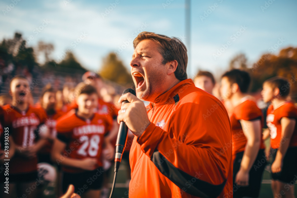 Inspiring high school football coach delivering a motivational speech ...