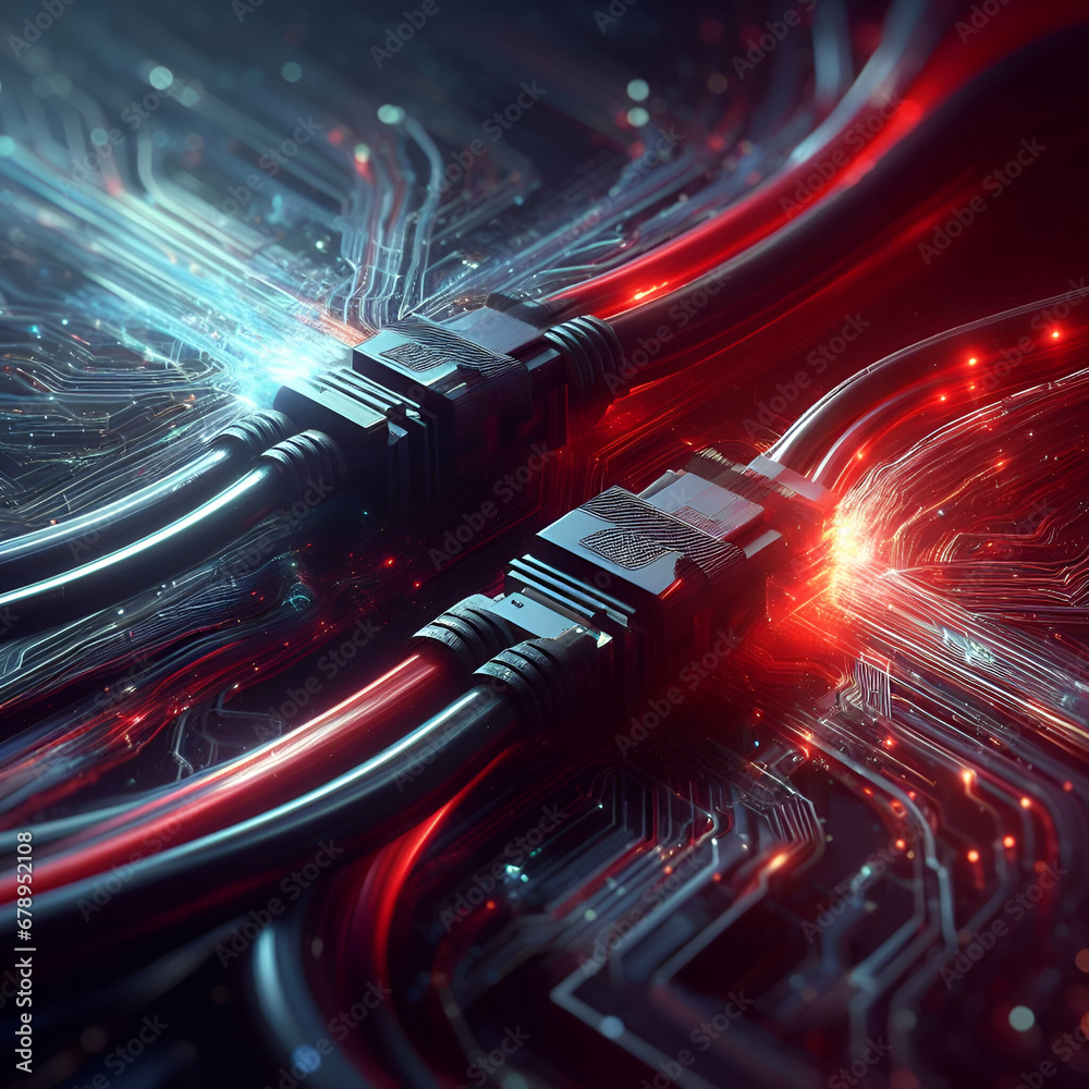 Close-up Power Connection with Electronic Network High Speed Data ...
