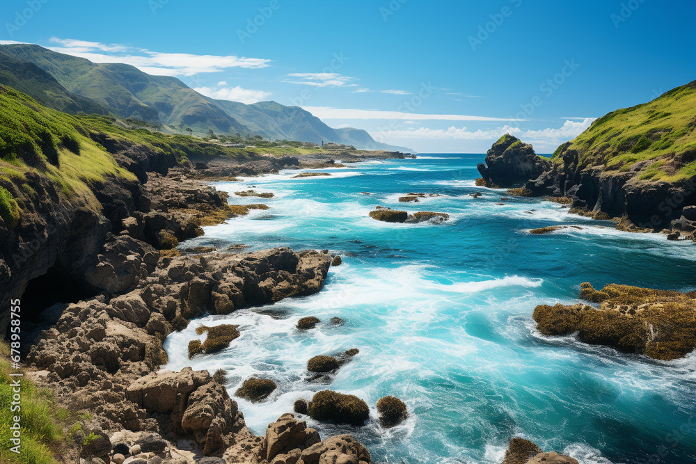 dynamic and ever-changing nature of island oceans, embodying waves ...