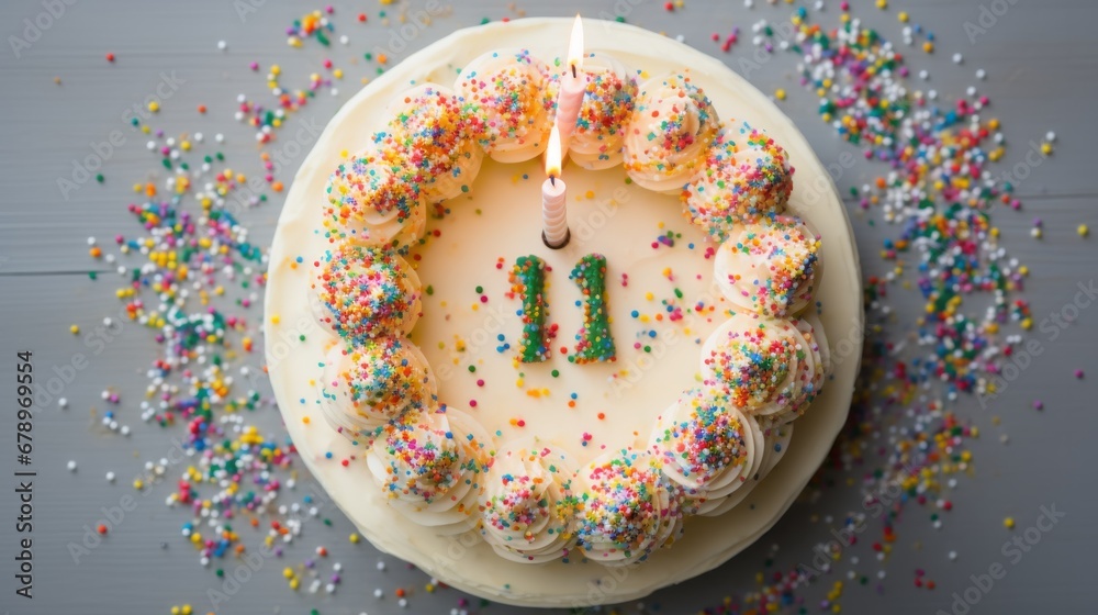 Joyful eleventh birthday cake with vibrant icing and number 11 topper ...