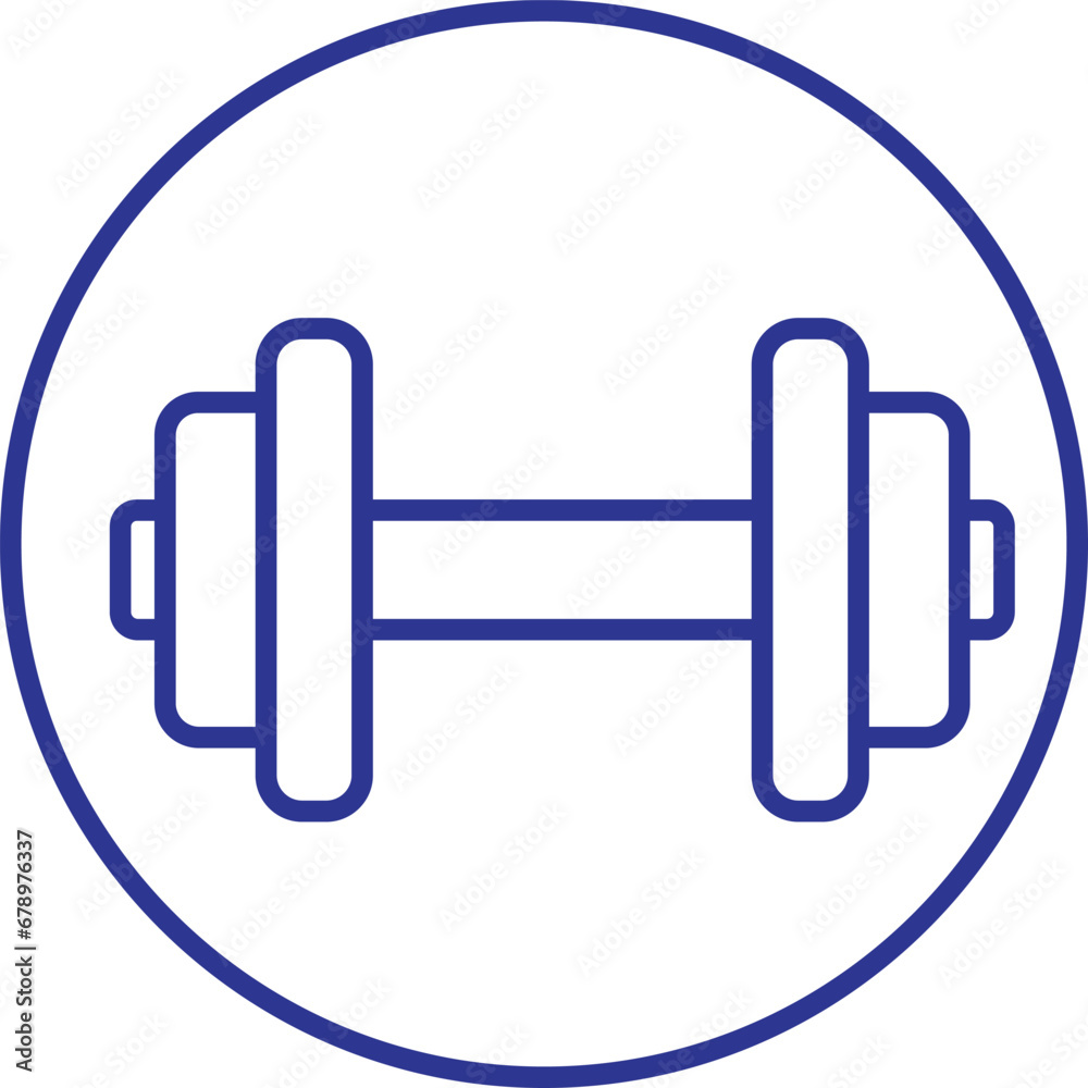 Dumbbell icon in Blue Outline flat style. Gym heavy strength training ...
