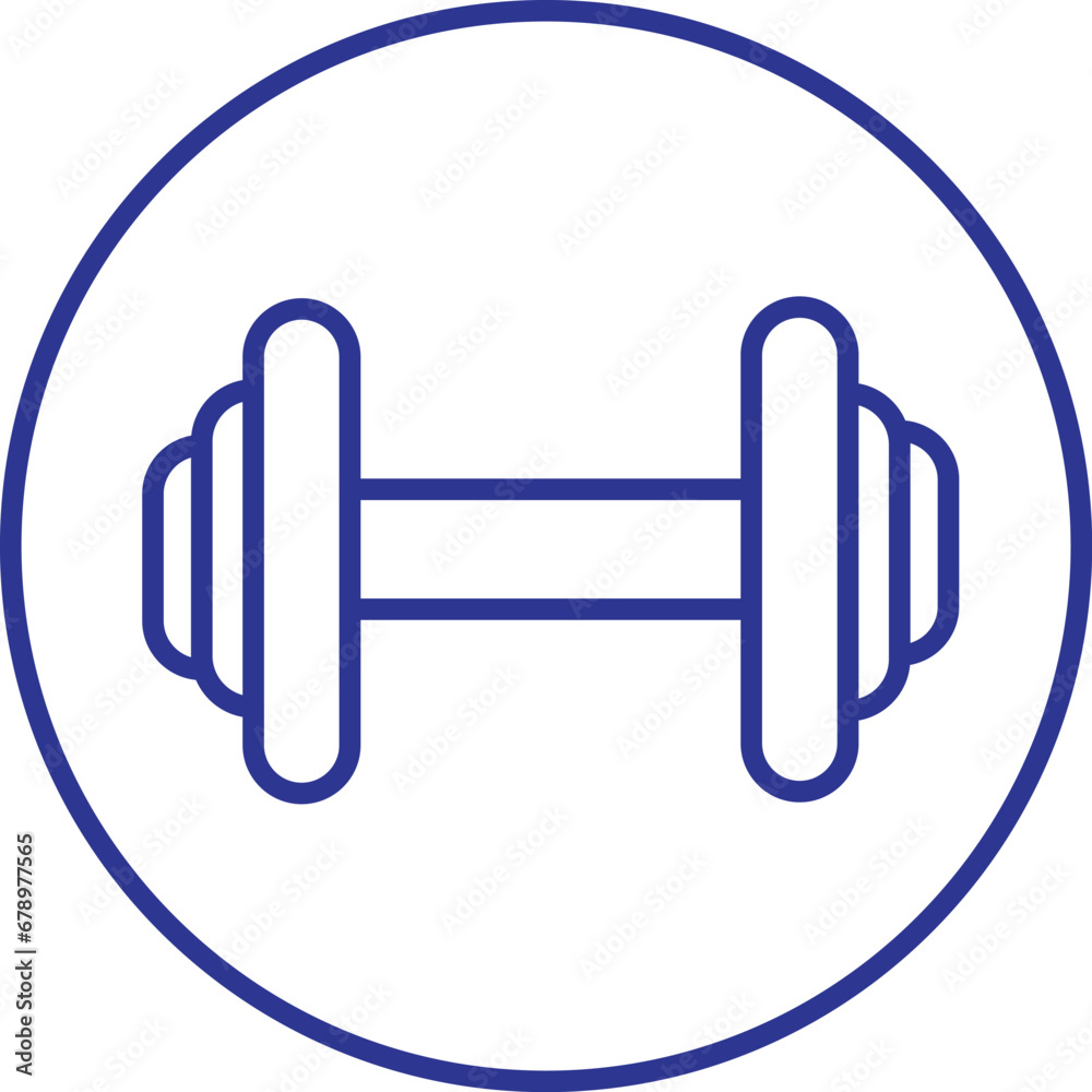 Dumbbell icon in Blue Outline flat style. Gym heavy strength training ...