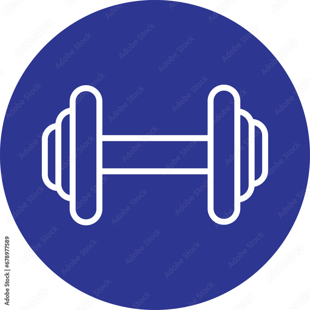 Dumbbell icon in Blue Outline flat style. Gym heavy strength training ...