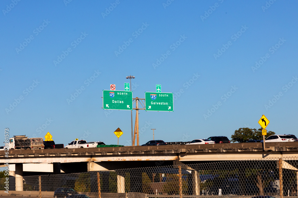 highway 45 with direction signage Dallas and Galveston Stock Photo ...