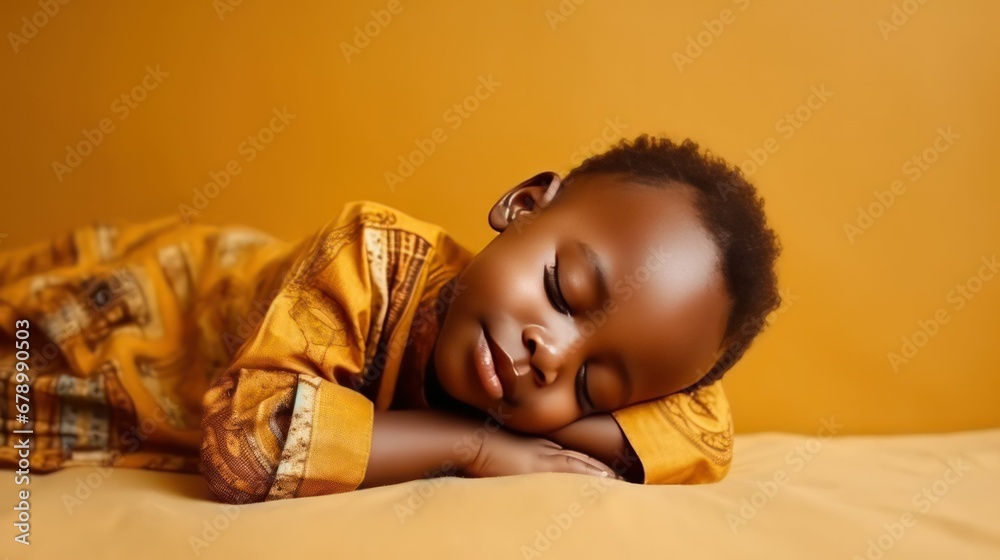 Cute afrikan's little boy lying on floor sleeping with closed eyes in ...