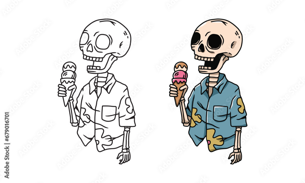 Line art of skeleton chilling out on summer day. Vector illustration ...