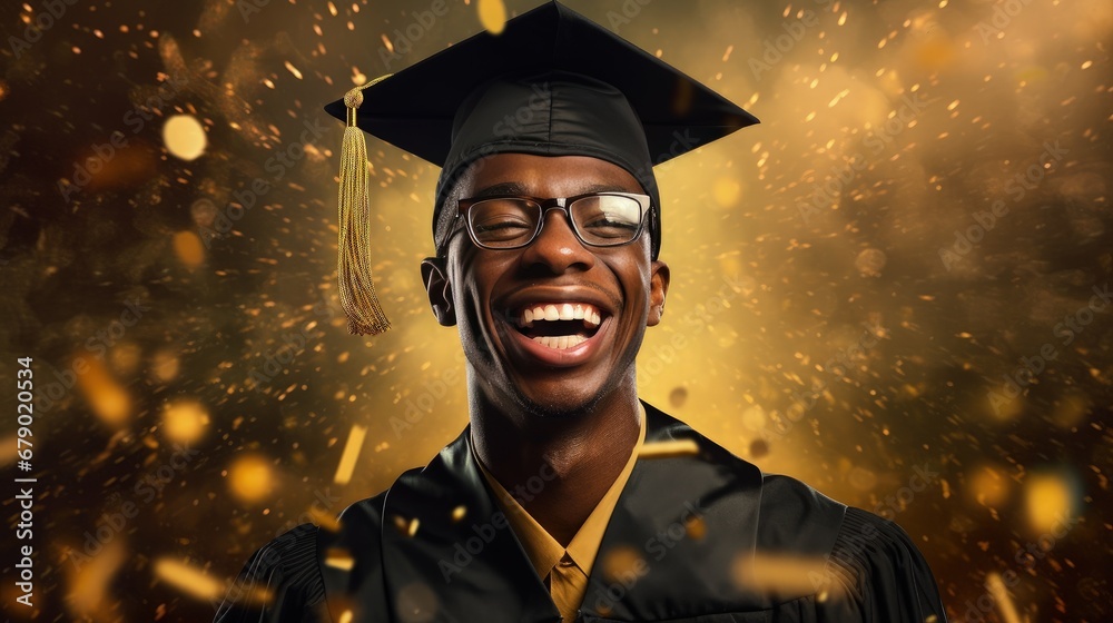 Happy black guy wearing graduation cap and gown, smiling young guy ...