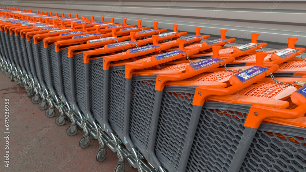 E.Leclerc supermarket trolley line sign brand French hypermarket ...