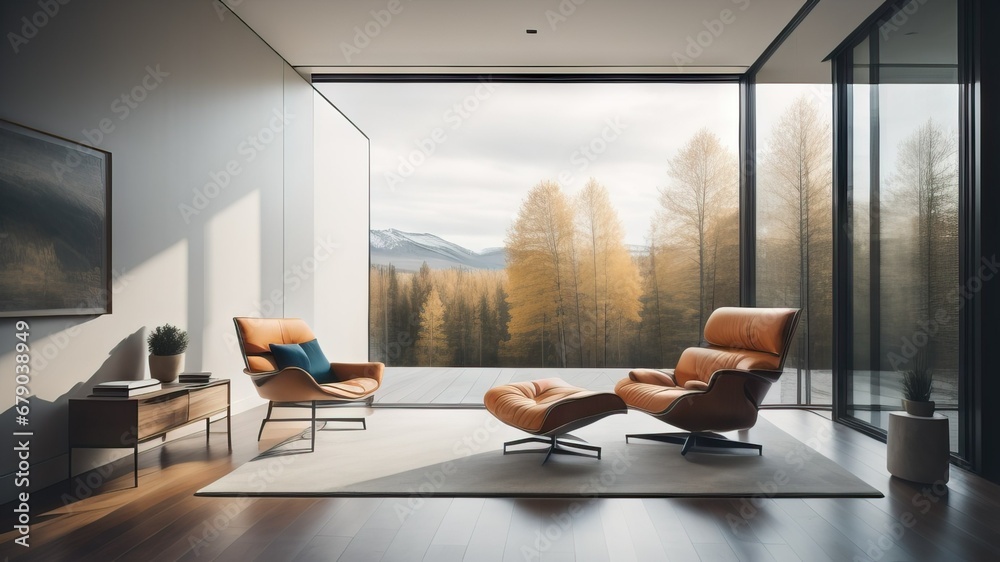 Lounge chair against window. Minimalist home interior design of modern ...