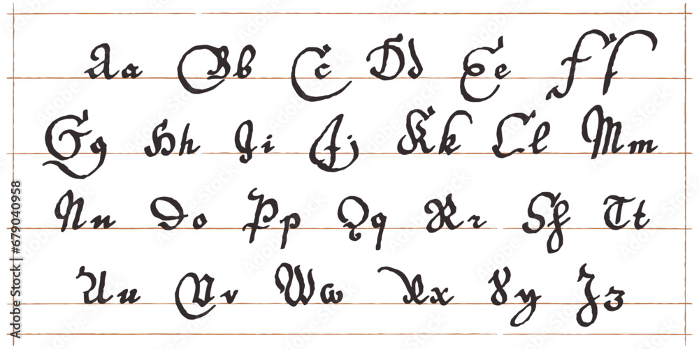 Medieval script alphabet. Original style calligraphy. Middle Ages ...