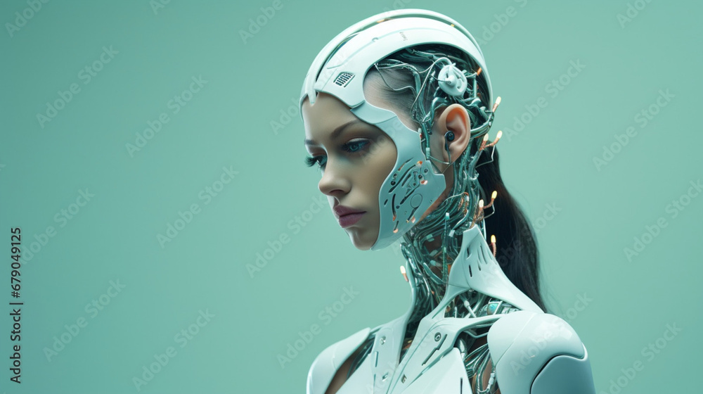 Girl character design. Cyberpunk Cyborg face woman technology ...