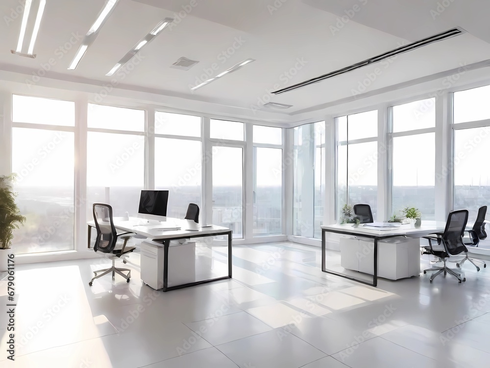 Beautiful blurred background of a light modern office interior with ...