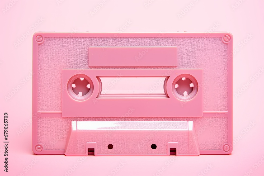 An old pink cassette on pastel pink background. Pop art inspiration ...