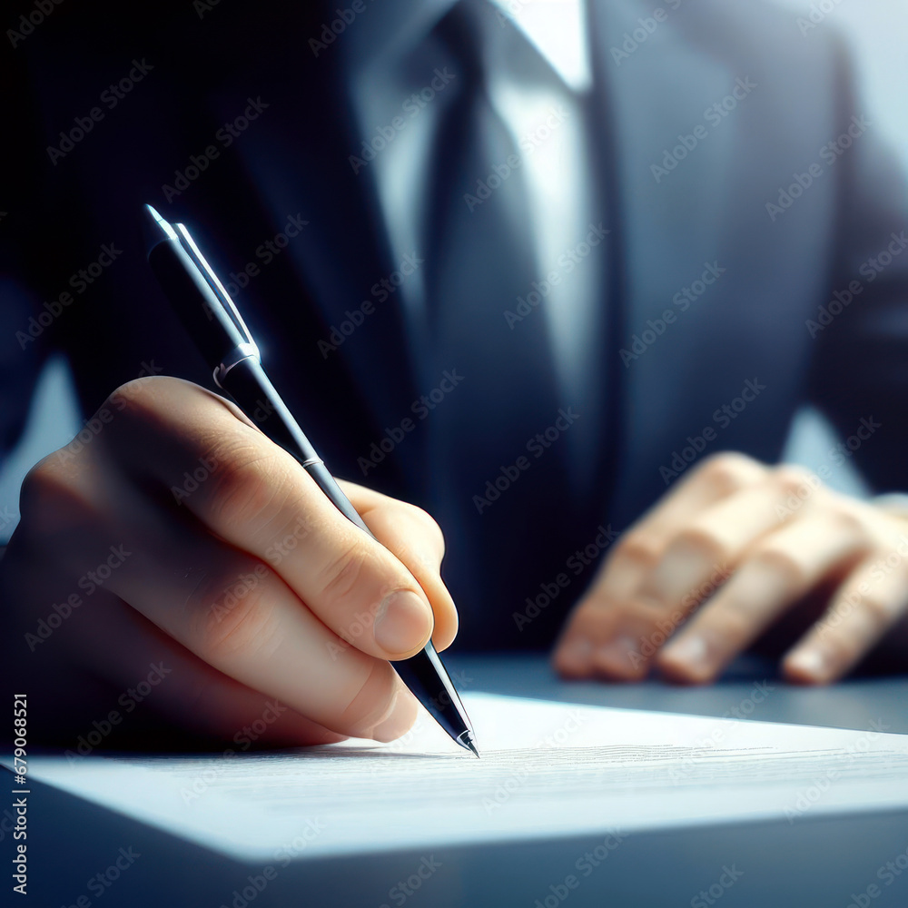 Hands of a businessman signing some documents, transaction concept ...