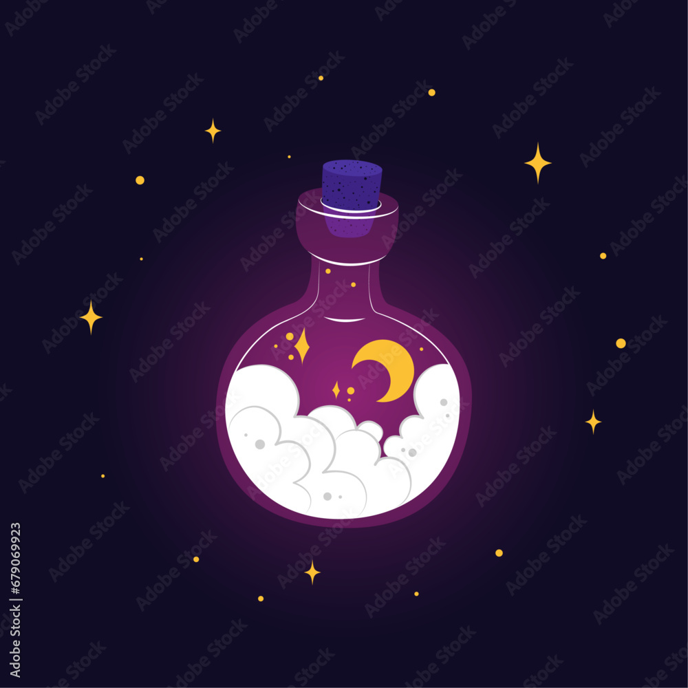 magic flask, witch bottle, magic potion vector illustration, elixir ...