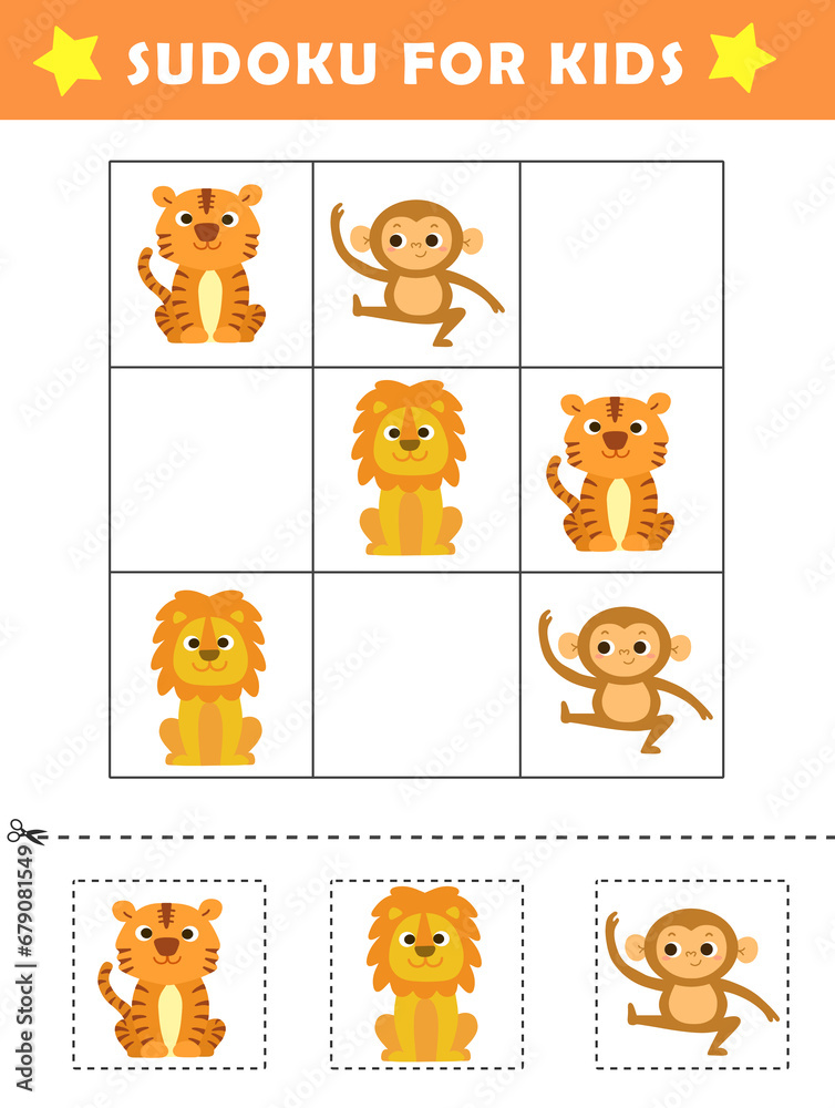 Animal sudoku logical reasoning activity for kids. Fun sudoku puzzle ...