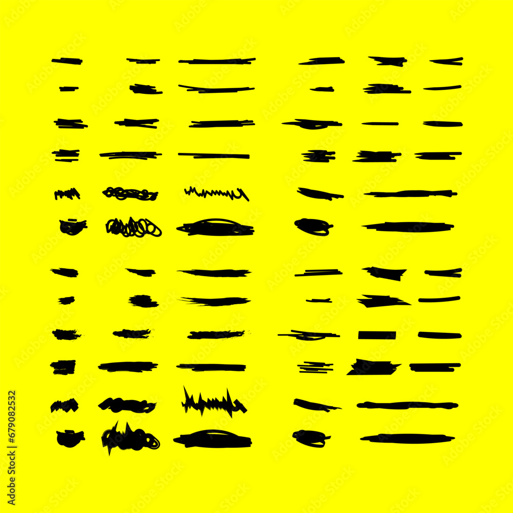 Highlighter Brush Set Hand Drawn Black Highlight Marker Stripes ...