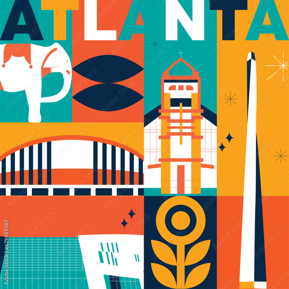 Typography word Atlanta branding technology concept. Collection of flat ...