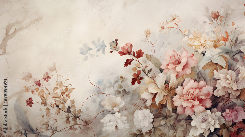 vintage wallpaper with flowers marble texture. Generative AI. Stock ...