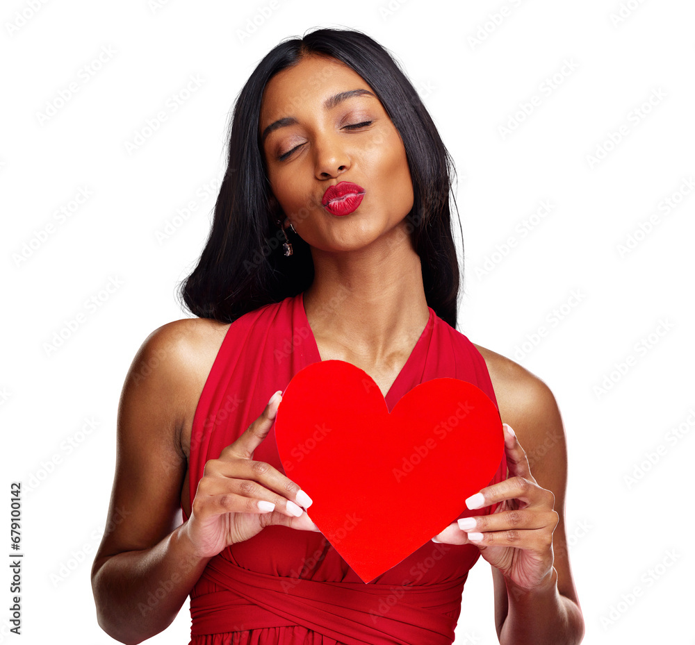 Pout, heart and woman with love on valentines day isolated on png ...
