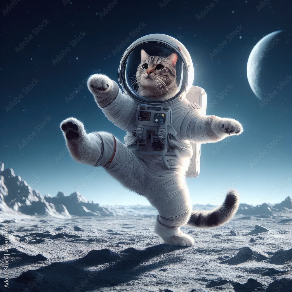 Cat dancing chilling having fun in space cat on moon cat astronaut ...