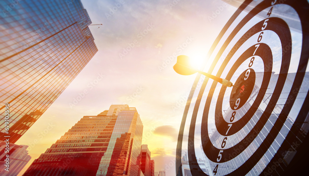 Business background with cityscape, business district buildings, and ...