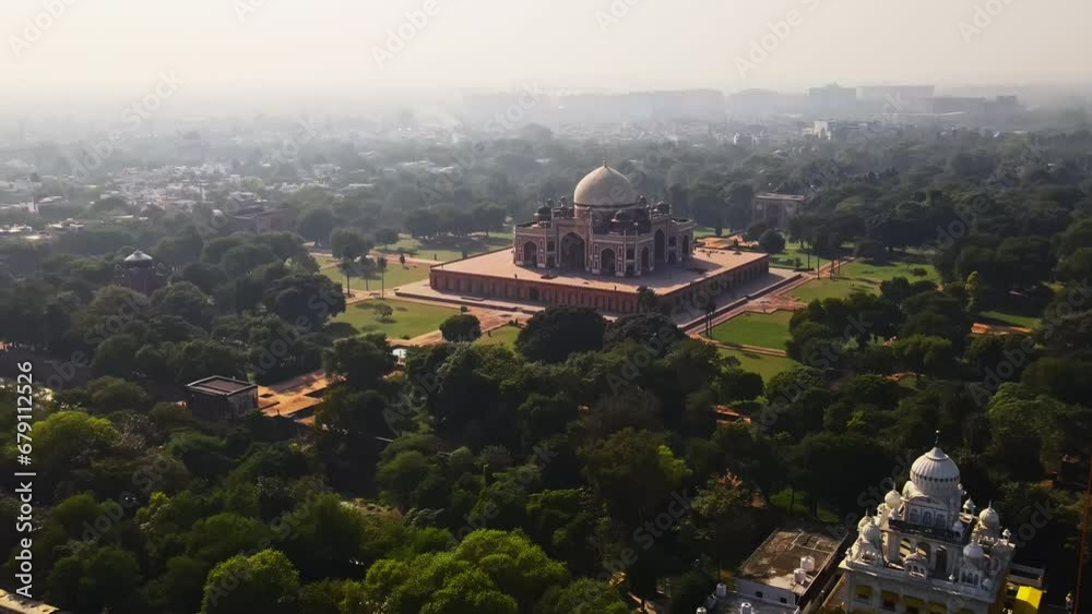 Aerial view of Humayun's Tomb, Delhi, India. Humayun's tomb is the tomb ...