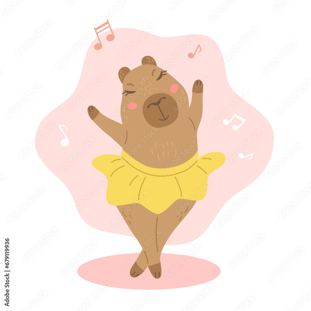 Cute dancing girl capybara. American water rodent in dance. Vector girl ...