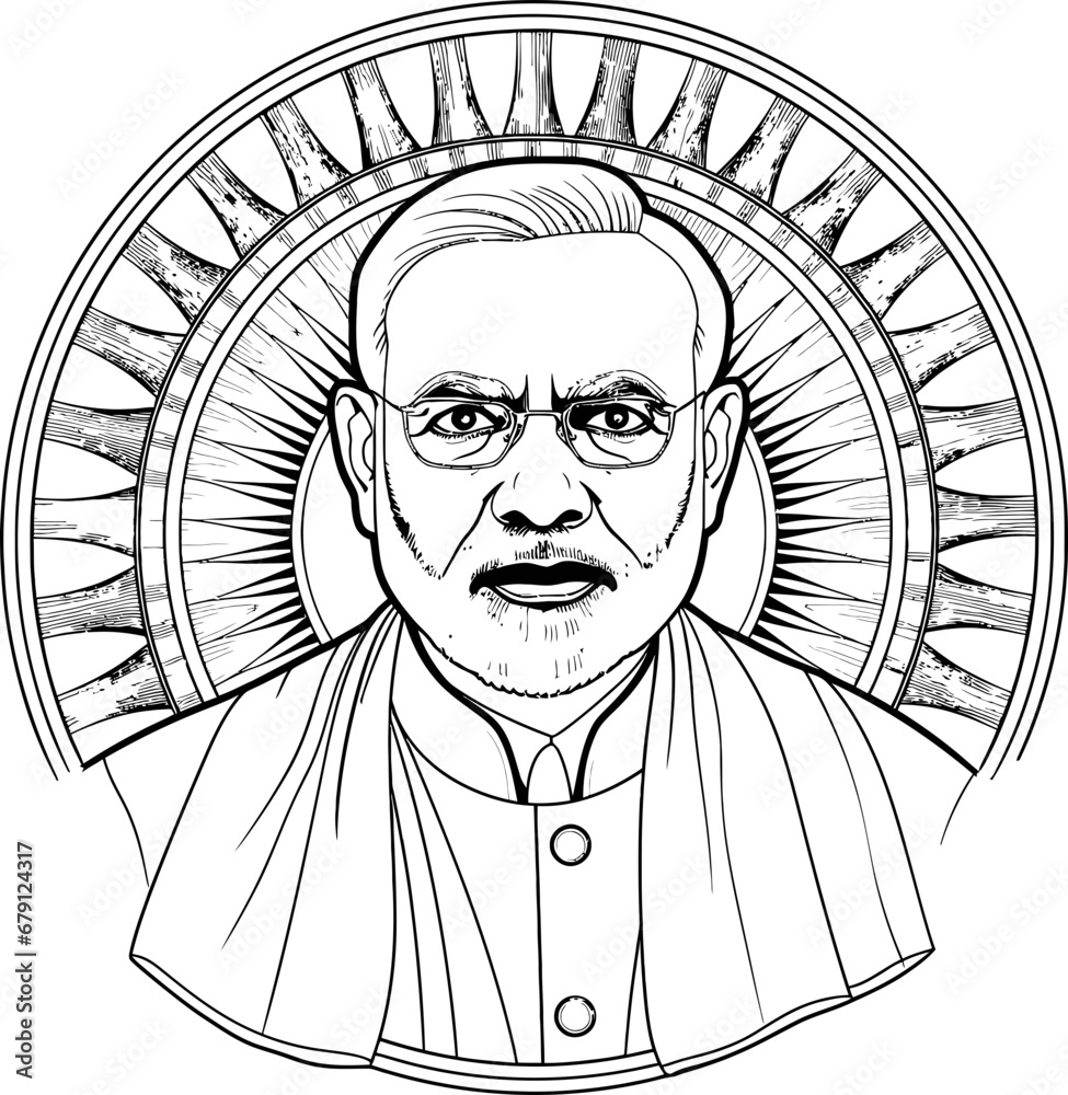Narendra Modi Illustration Image, Coloring Page Stock Vector | Adobe Stock