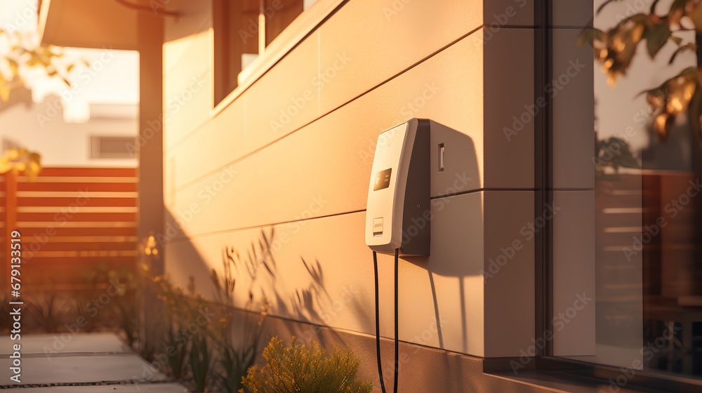 A modern private electric vehicle (EV) charging station installed at a ...