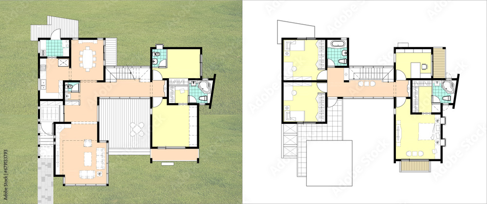 background with squares, design template of house plan, 2d illustration ...