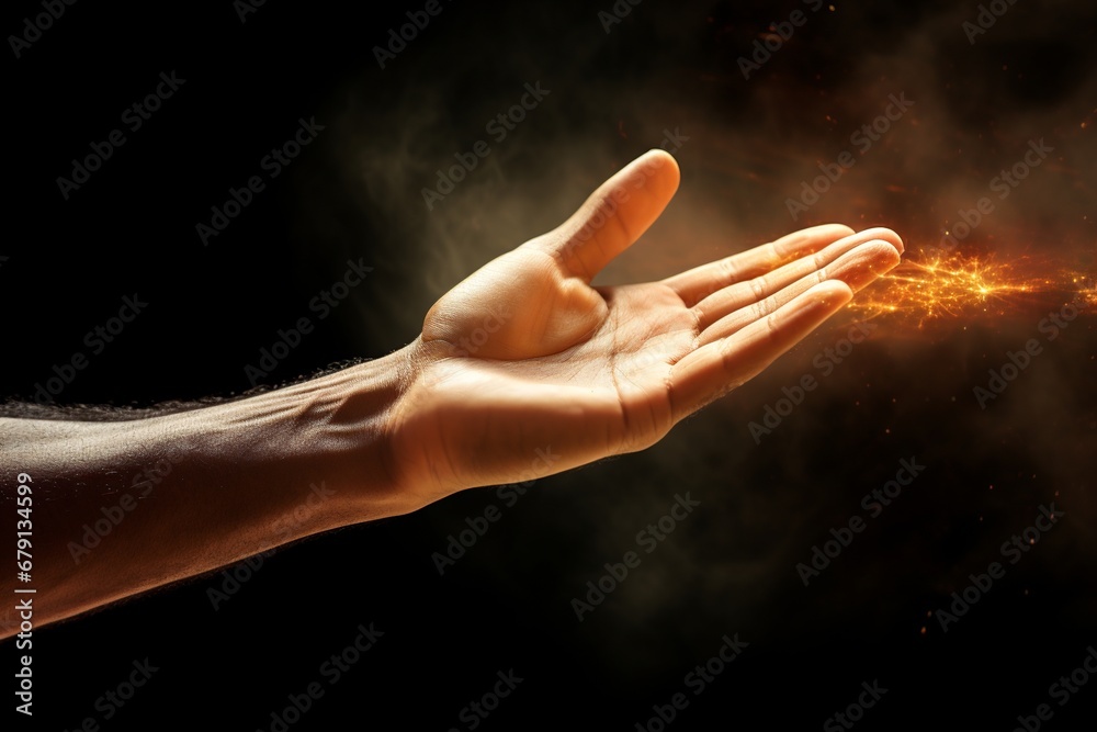 Symbolic Image of Jesus' Hand Reaching Out Against Darkness Stock Photo ...