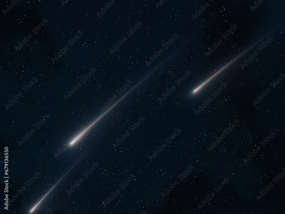 Meteor trails in the sky, beautiful star rain. Shooting stars. Three ...