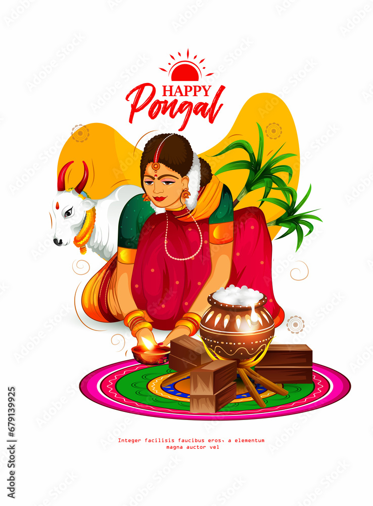 Happy Pongal Holiday Harvest Festival of Tamil Nadu South India ...