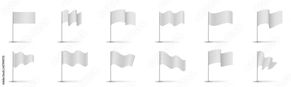 White flag set template. Clean horizontal waving flag mockup on ...