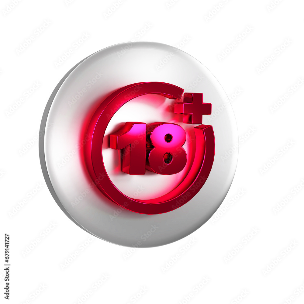 Red Plus 18 movie icon isolated on transparent background. Adult ...