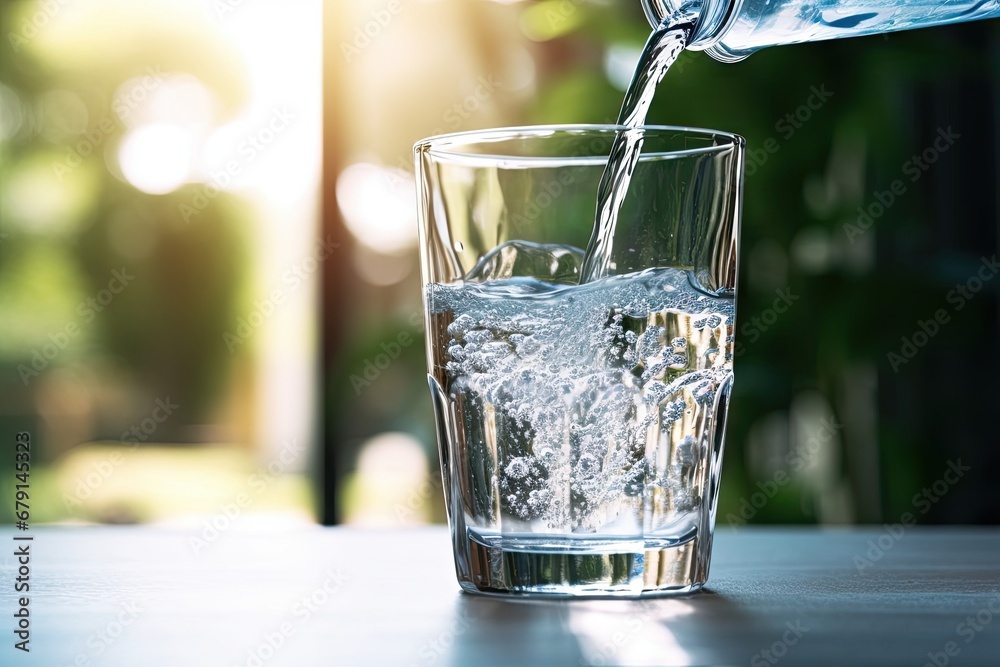 Quenching thirst. Crystal clear drinking water in nature embrace ...