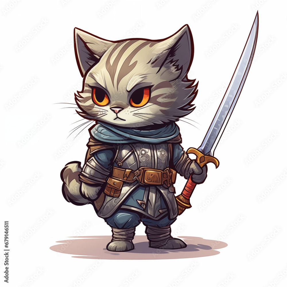 Cute cat wearing armor and medieval clothes. Cartoon illustration ...