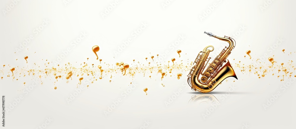 Golden 3D treble clef and notes on white background design elements for ...