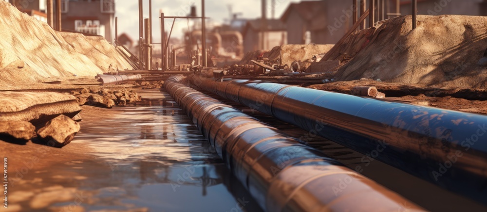 Installing underground heating water and sewer systems at a ...