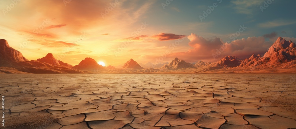 Global warming concept illustrated by desert landscape background Copy ...