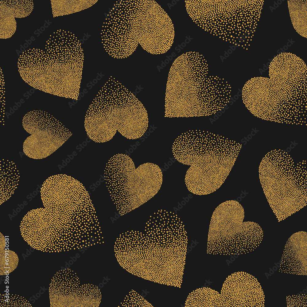 Gold hearts pattern. Vector seamless golden heart background Stock ...