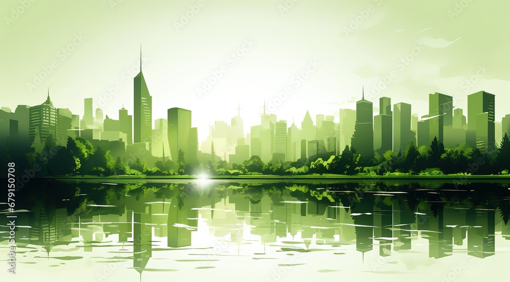 Ecology concept with green eco city on nature background. Ecology and ...