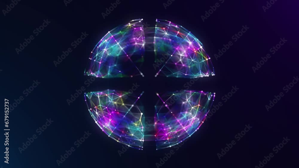 Abstract color sci-fi sphere with particles and lines. Technology ...