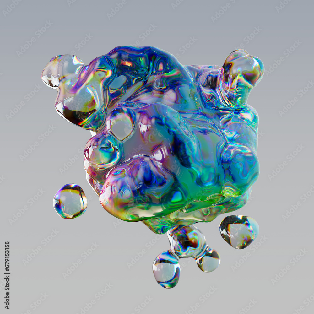 Organic liquid flying shape with bubbles and futuristic material ...