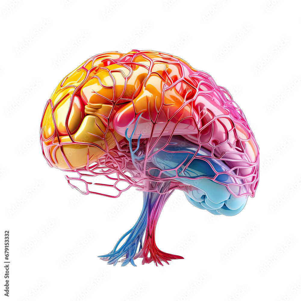 Colorful 3D Brain Model Isolated on Transparent or White Background ...