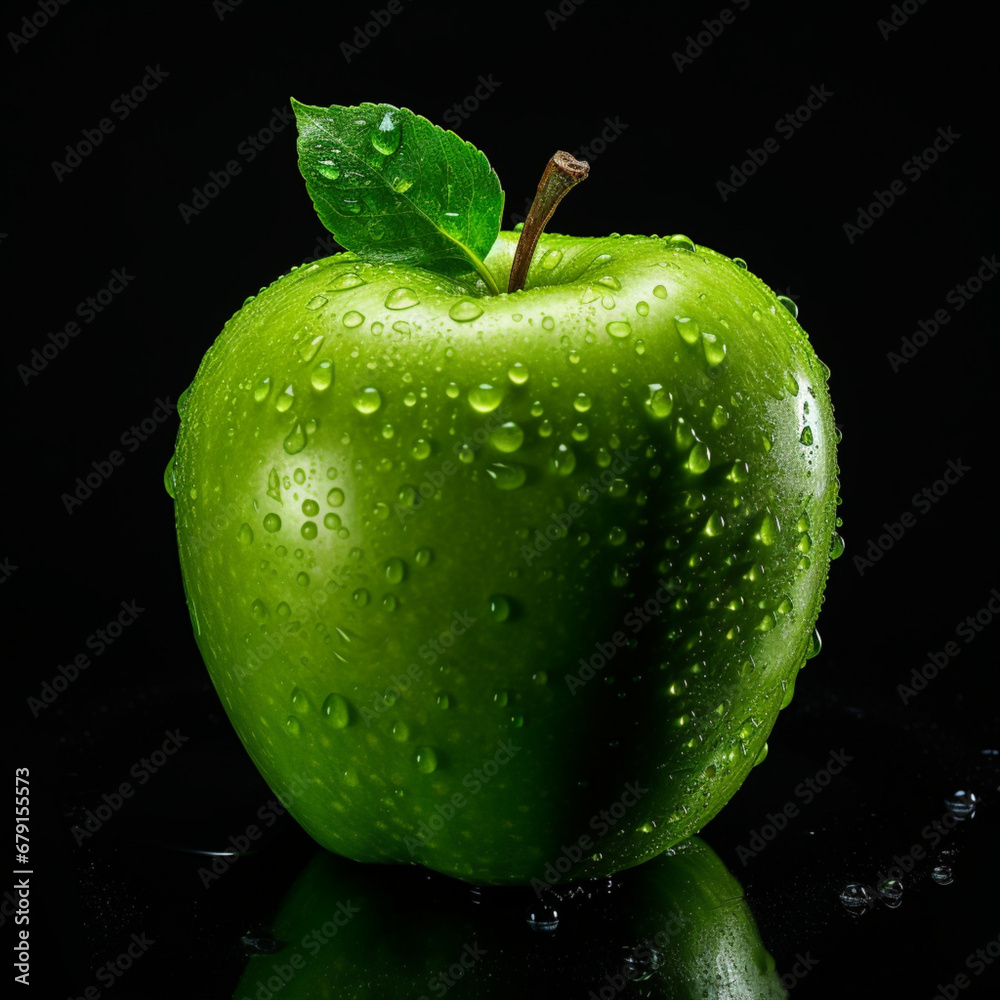 Fotografia con detalle y textura de manzana de color verde intenso, con ...