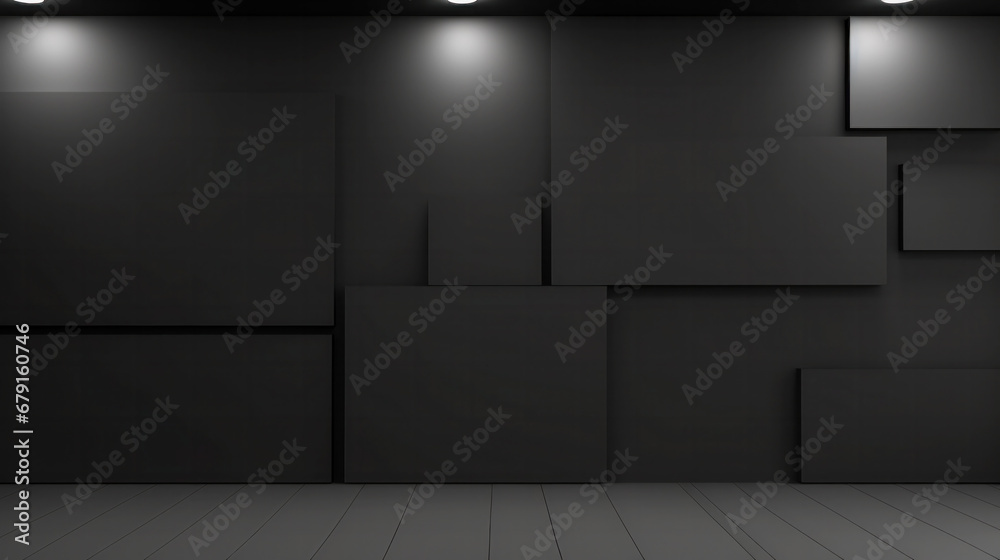 Black, dark, and gray abstract cement wall and studio room, interior ...